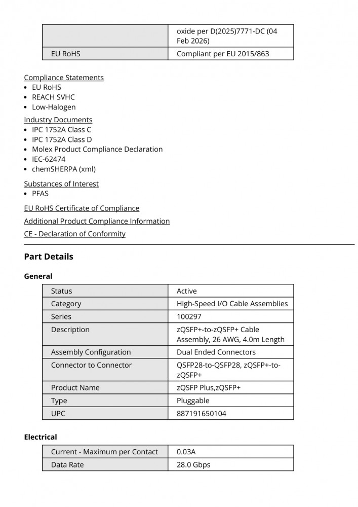 MOLEX cable bend radius and wiring diagram page