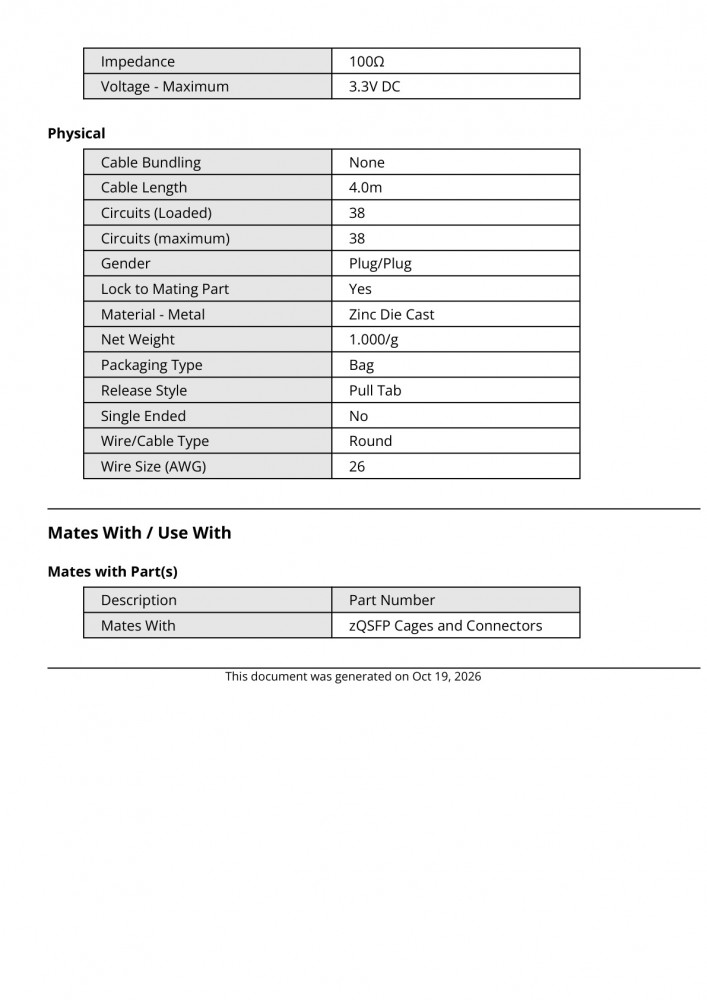 MOLEX cable assembly part-number table page