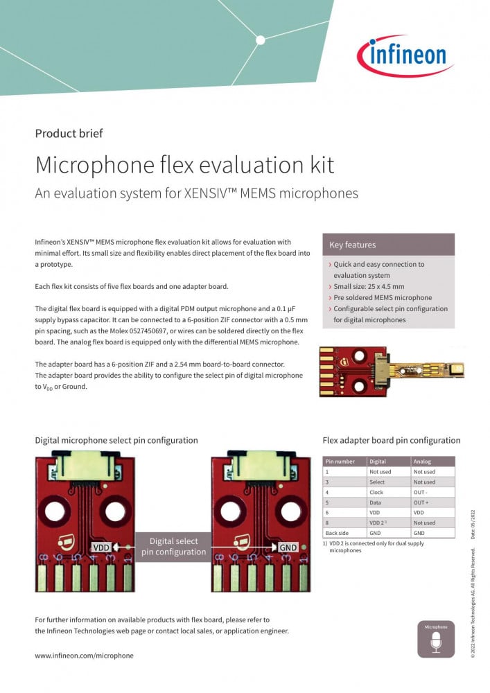 Infineon microphone flex evaluation kit technical documentation page