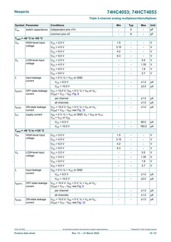 74HC4053BQ datasheet page 10
