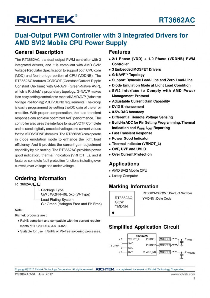 RT3662ACGQW datasheet page 1
