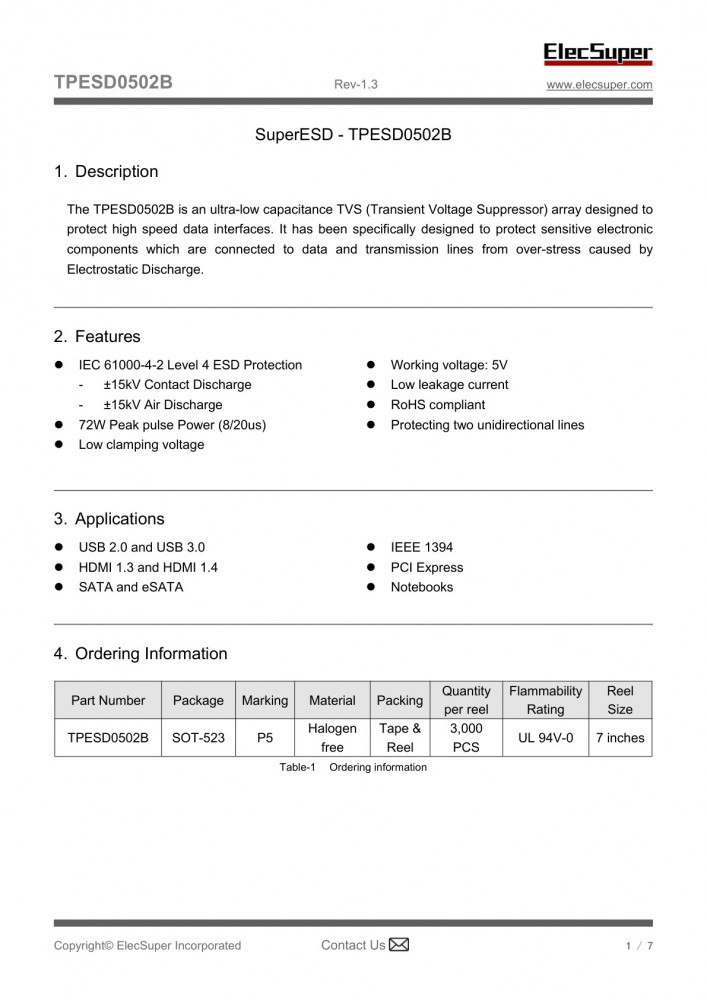 TPESD0502B datasheet page 1