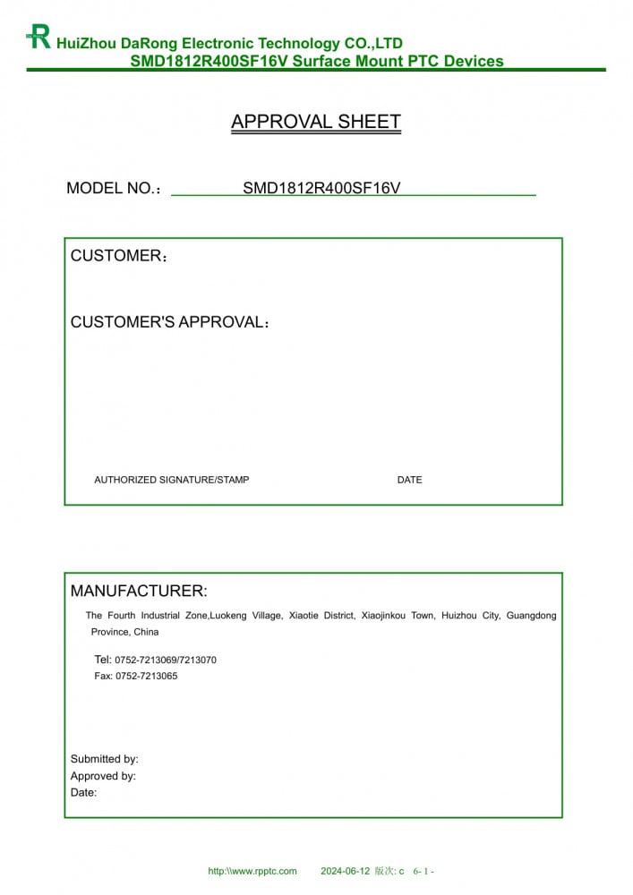SMD1812R400SF16V datasheet page 1