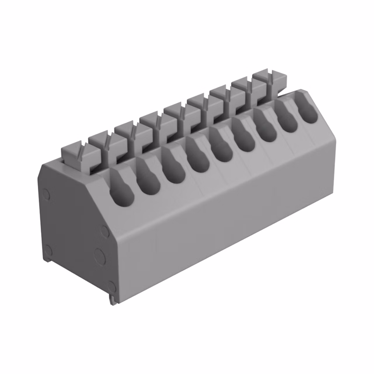 3.50mm Pitch, Eurostyle Fixed-Mount Push-Button Terminal Block, 45° Modular, 5A, 20-16 AWG, Light Gray, 9 Circuits for sale