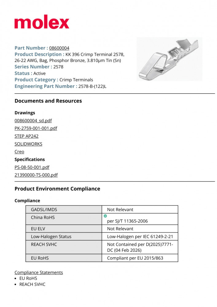 MOLEX KK 396 product specification preview, page 1