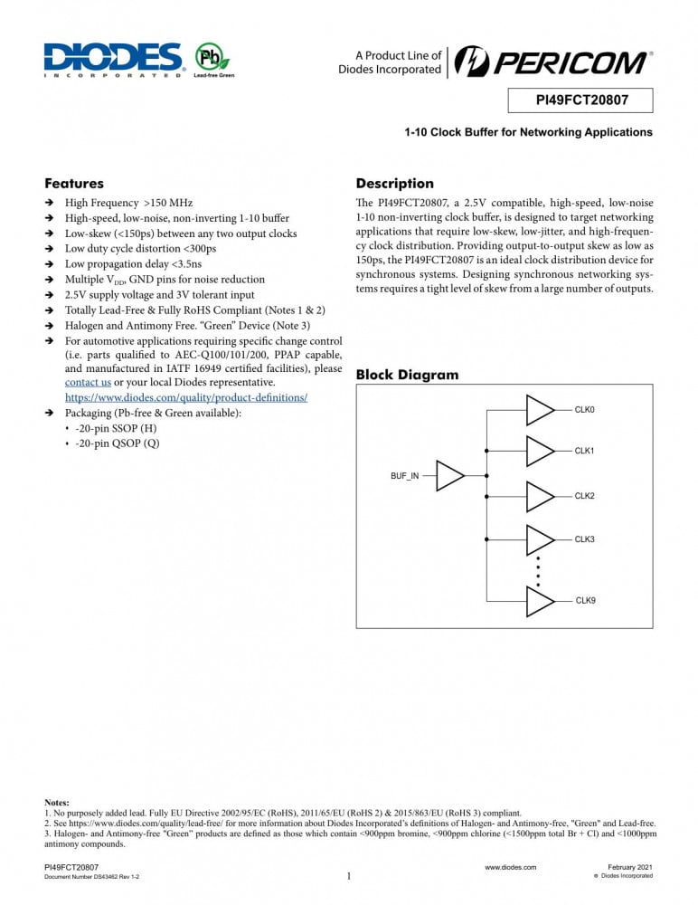 PI49FCT20807QEX datasheet page 1
