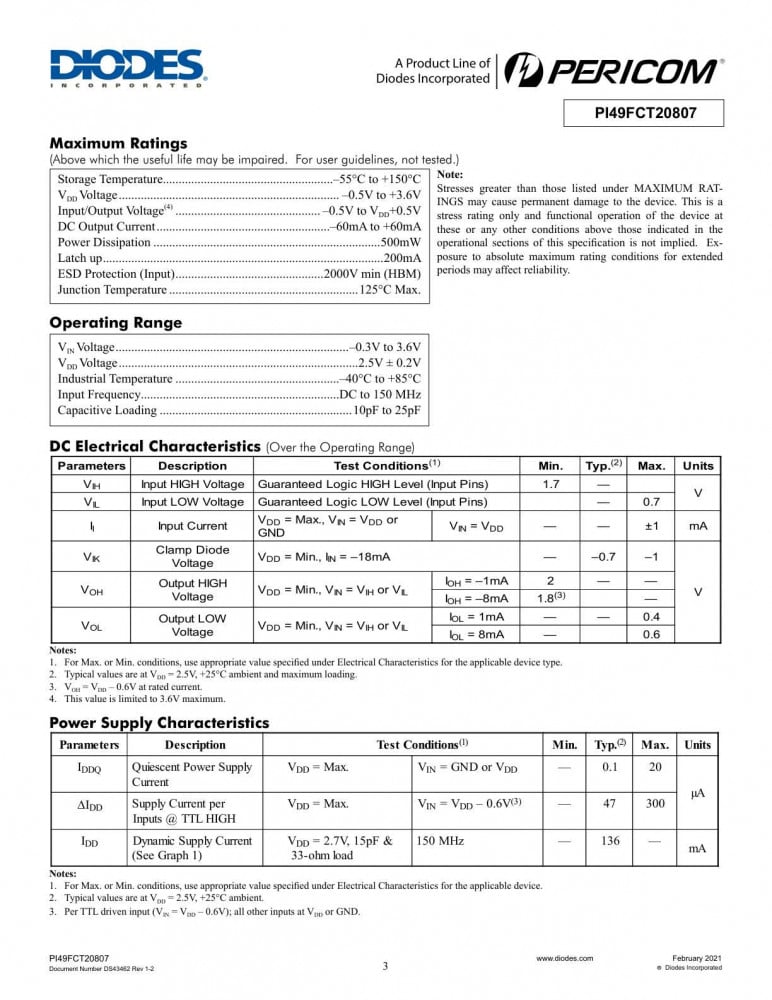 PI49FCT20807QEX datasheet page 3