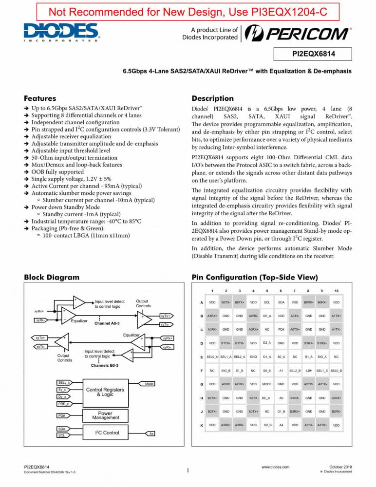 PI2EQX6814 technical document page 1