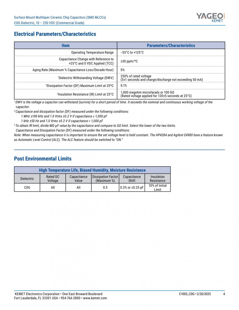 KEMET C0G datasheet page 4