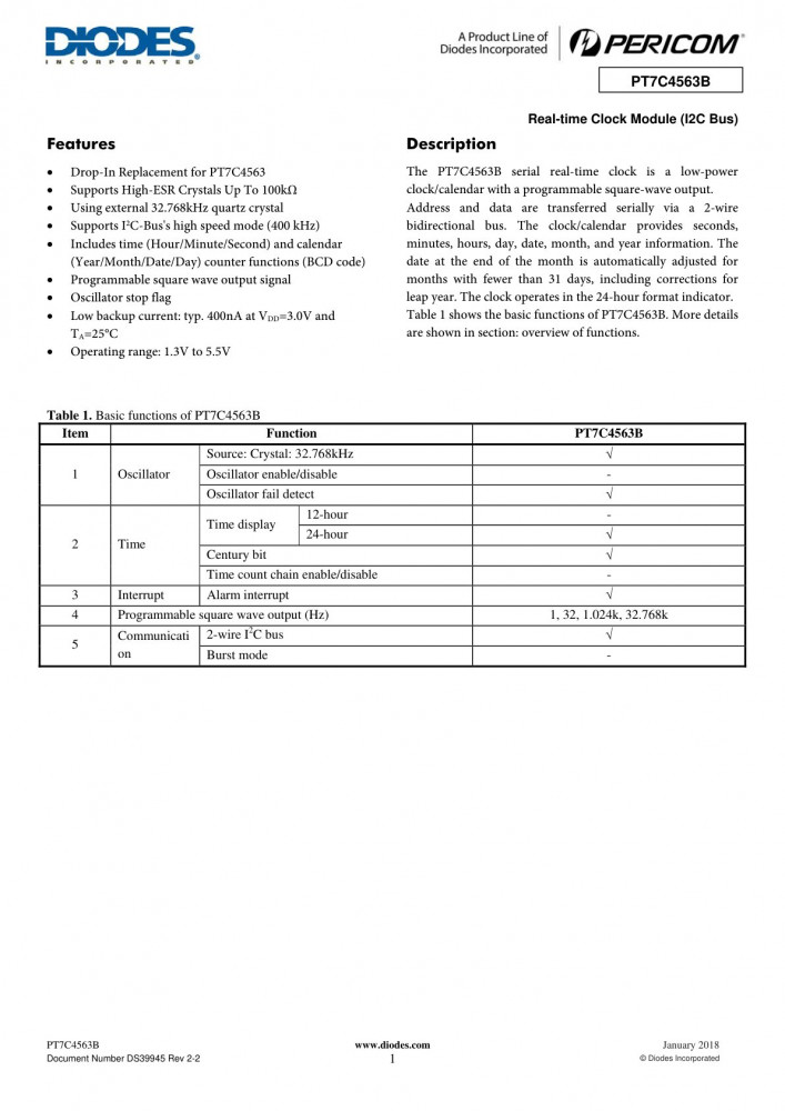PT7C4563BUEX datasheet page 1