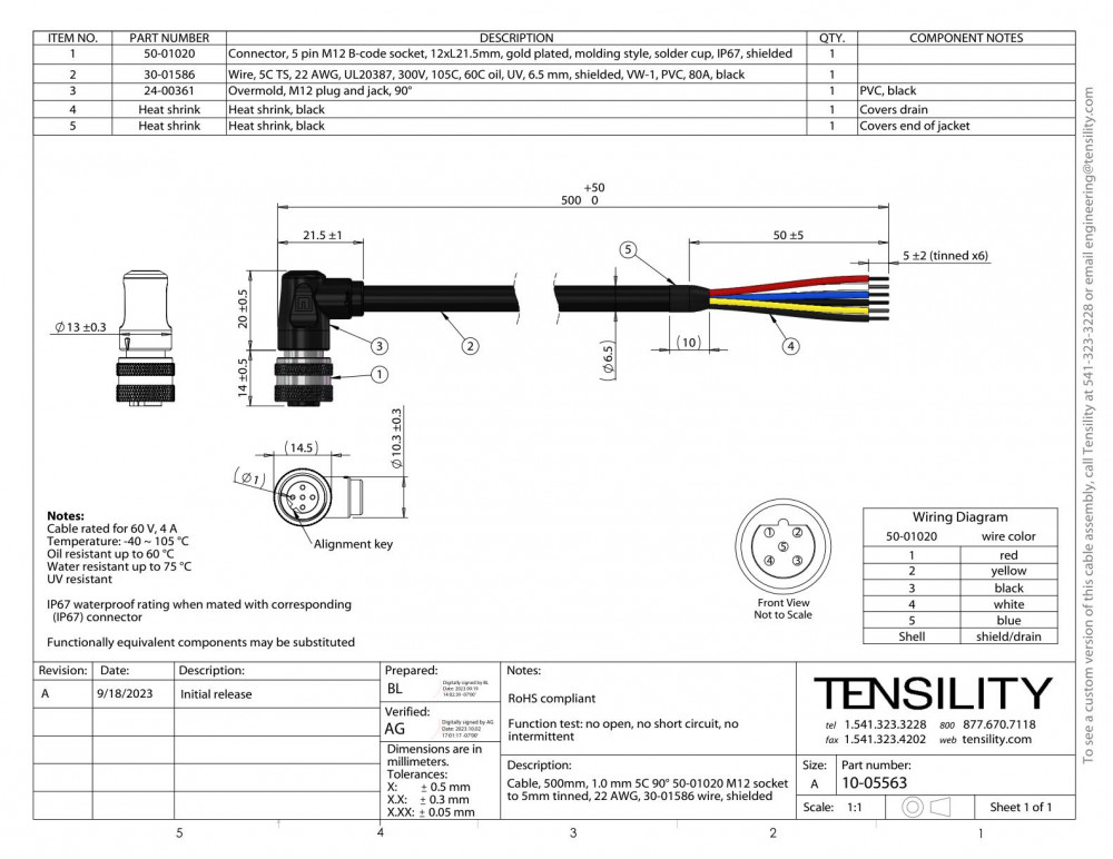Tensility International 10-05563 cable assembly drawing