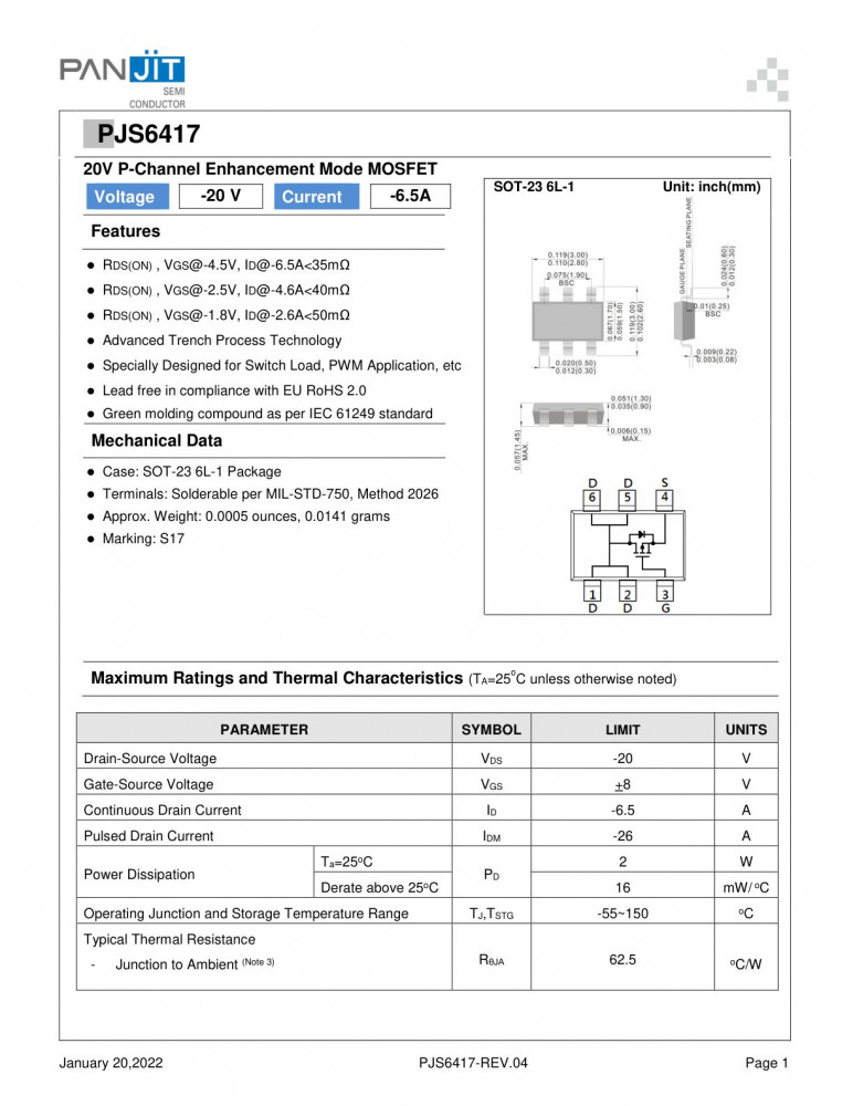 PJS6417 datasheet page 1
