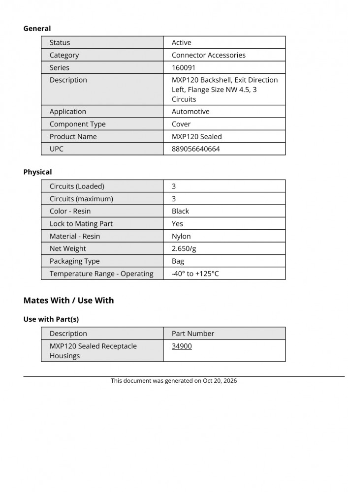 Technical document image 2 for MOLEX 1600913210