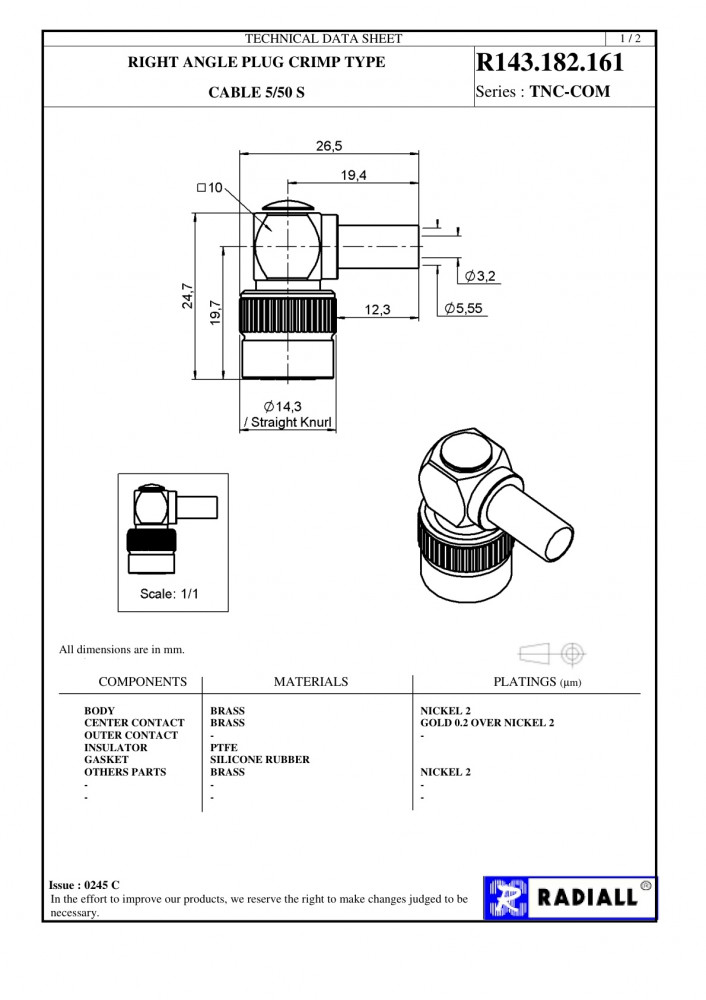 Radiall R143182161 technical datasheet, page 1