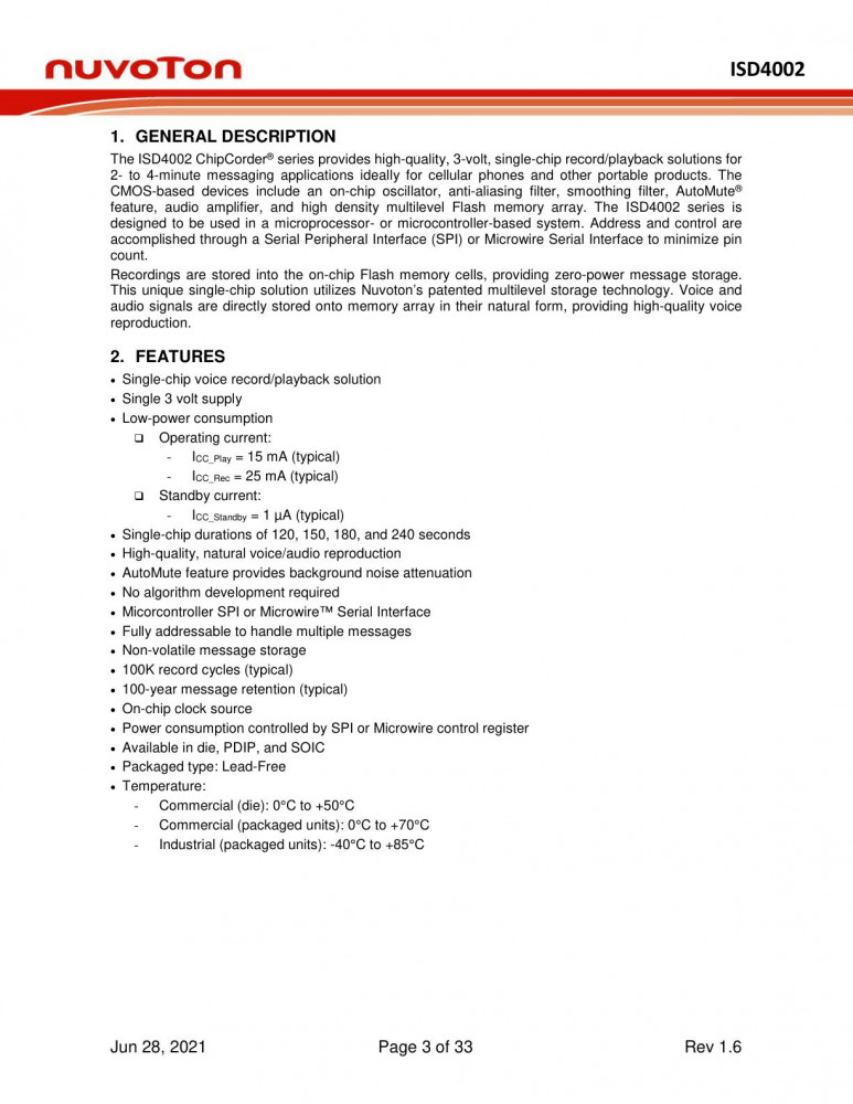 ISD4002 datasheet page 3