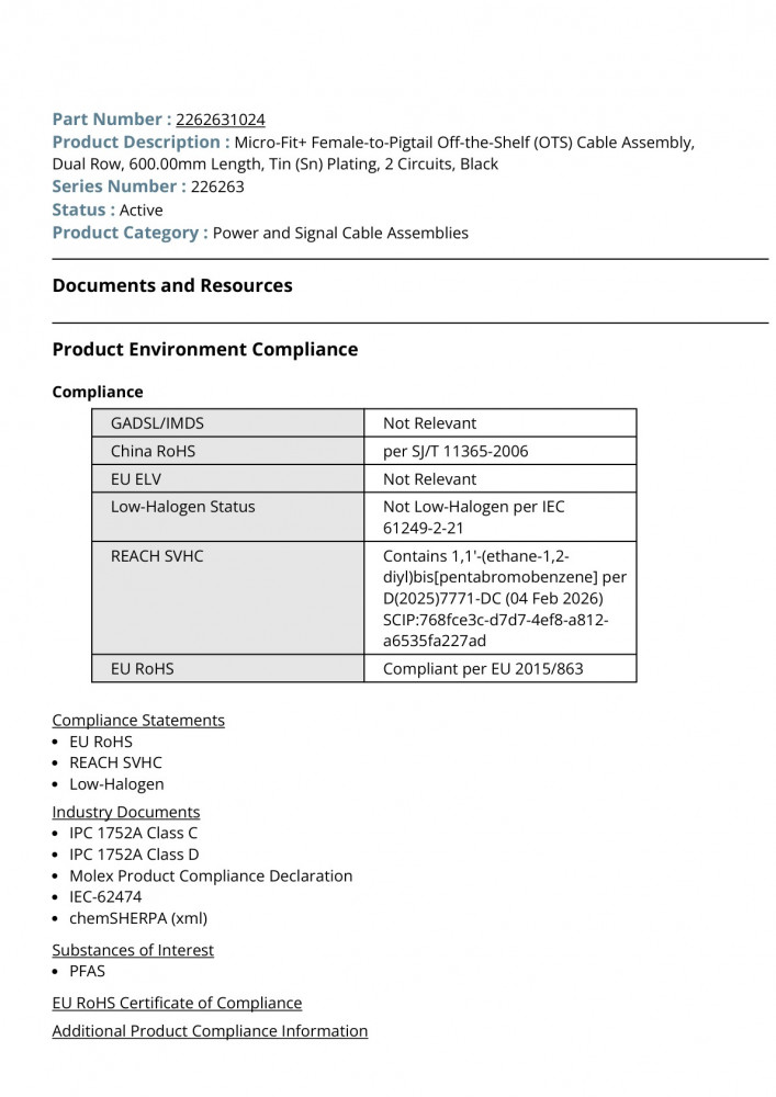Technical document page 1 for product 2262631024