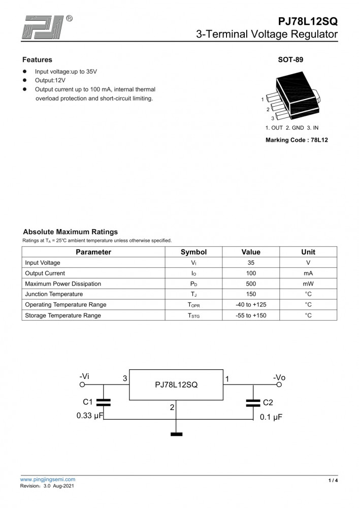 PJ78L12SQ technical document page 1