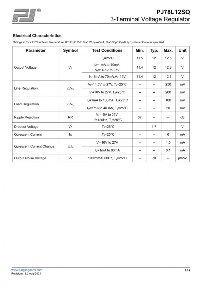 PJ78L12SQ technical document page 2