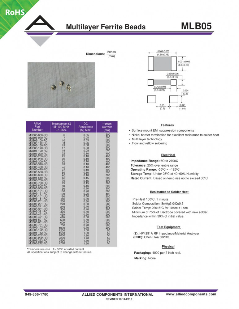 MLB05 series product document image