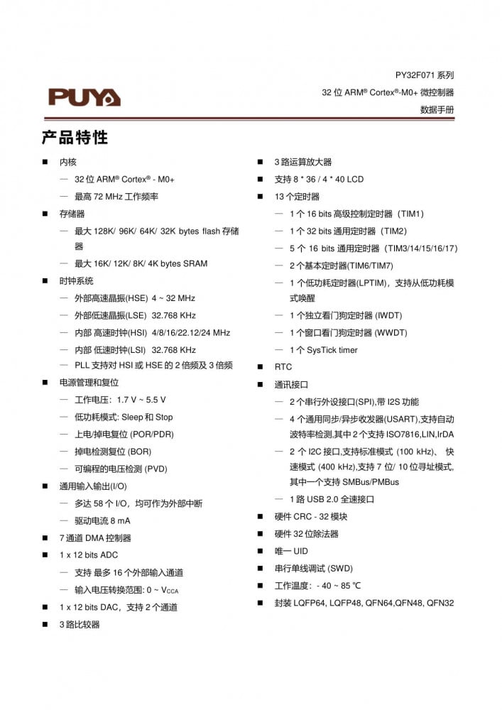 PY32F071 datasheet page 2