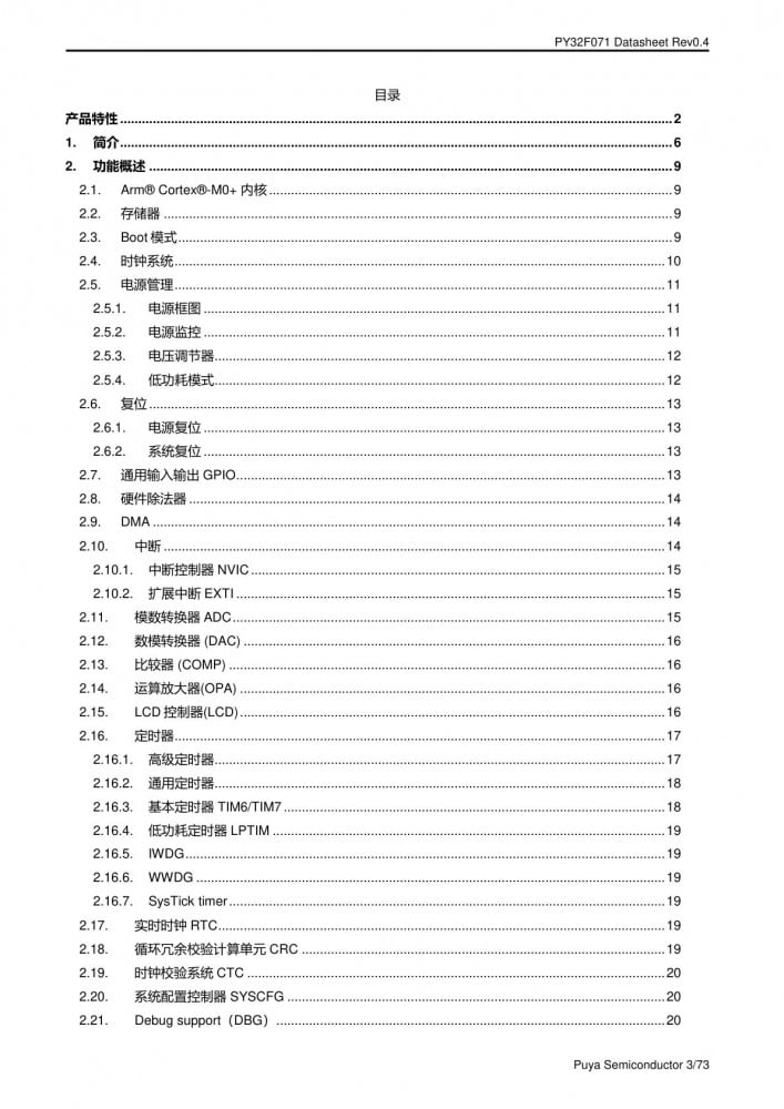 PY32F071 datasheet page 3