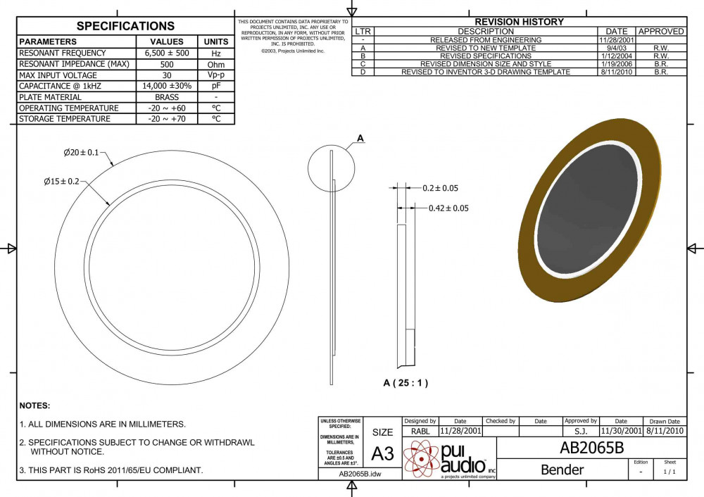 AB2065B technical drawing and specification document