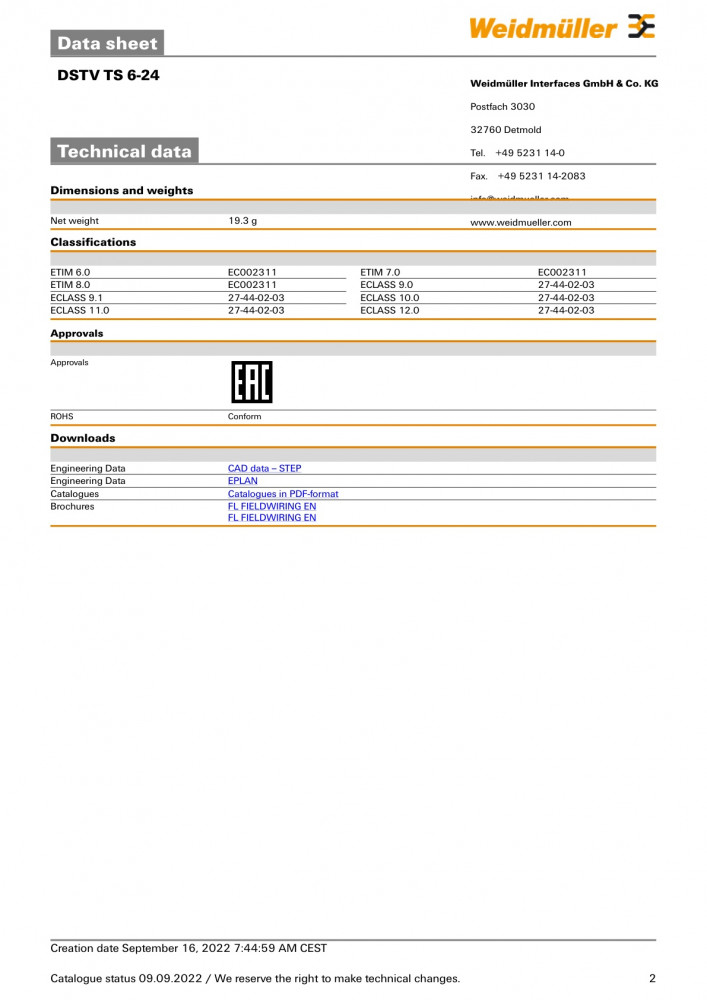 WEIDMULLER DSTV TS 6-24 technical document page 2