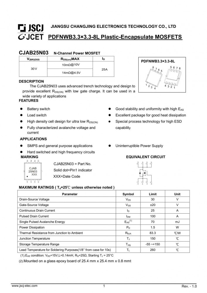 CJAB25N03 datasheet page 1