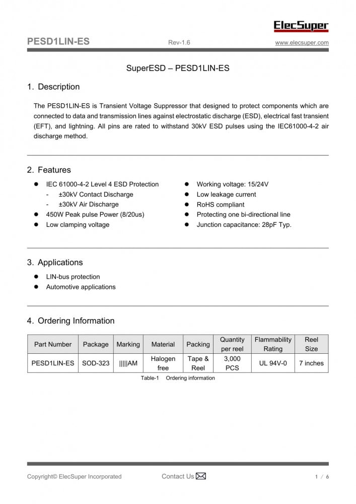 PESD1LIN-ES datasheet page 1