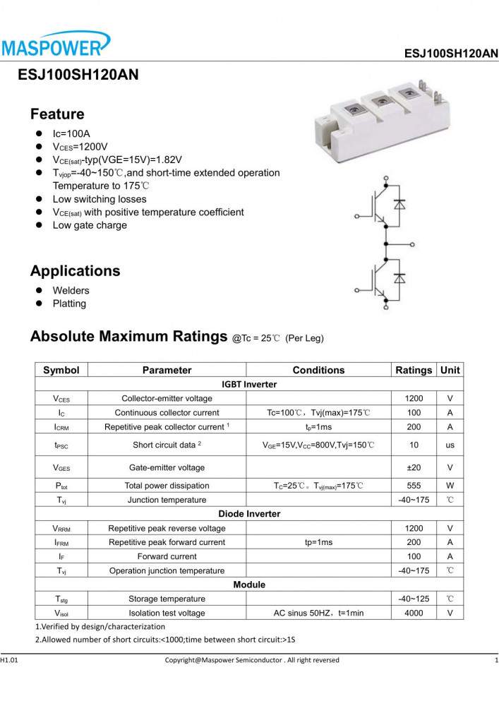 ESJ100SH120AN datasheet page 1
