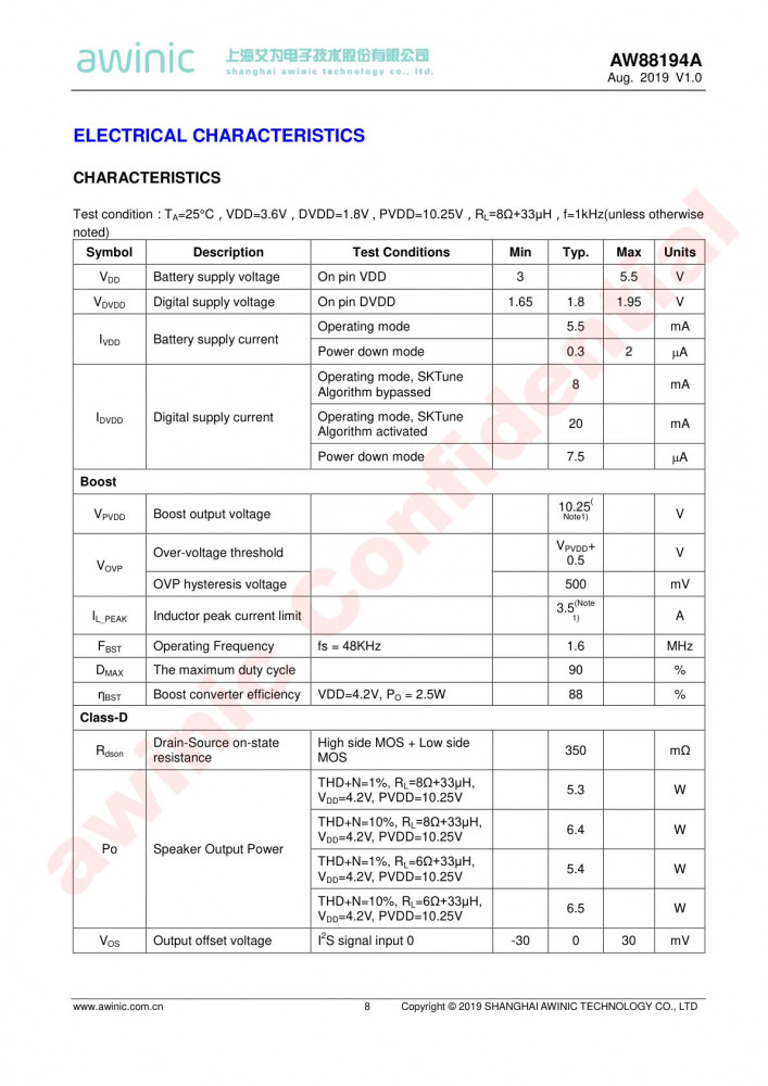 AW88194ACSR datasheet page 8