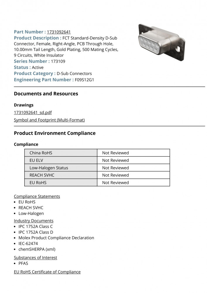 MOLEX 1731092641 technical document page 1