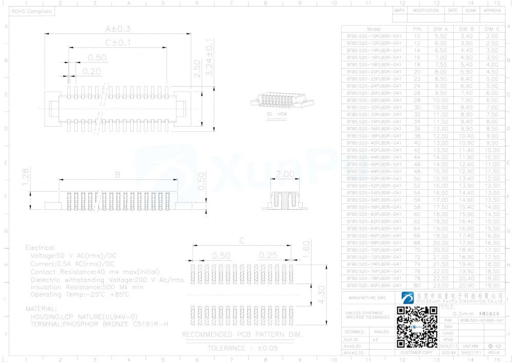 XUNPU BTB0.520-40PLBDR-G41 technical drawing