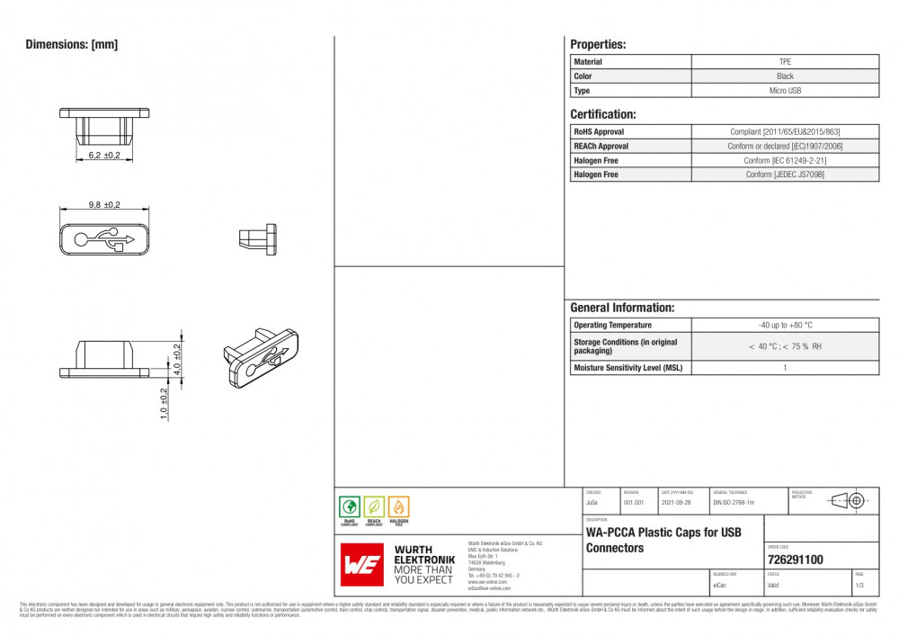 726291100 product drawing, page 1