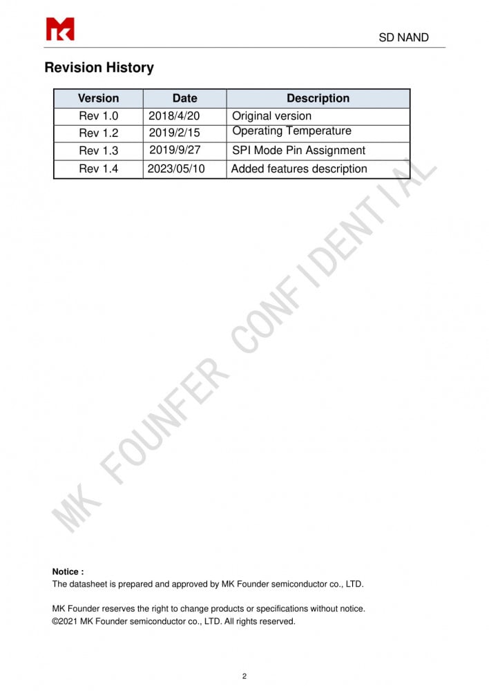 MK SD NAND datasheet page 2