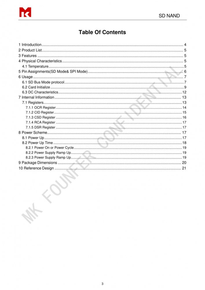 MK SD NAND datasheet page 3