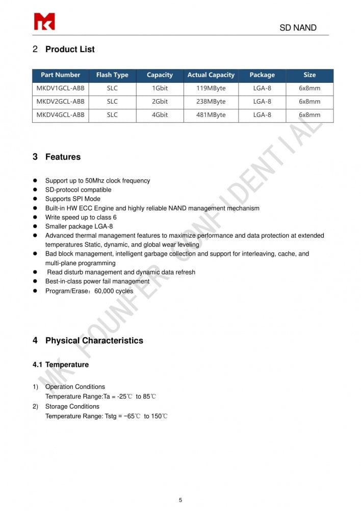 MK SD NAND datasheet page 5