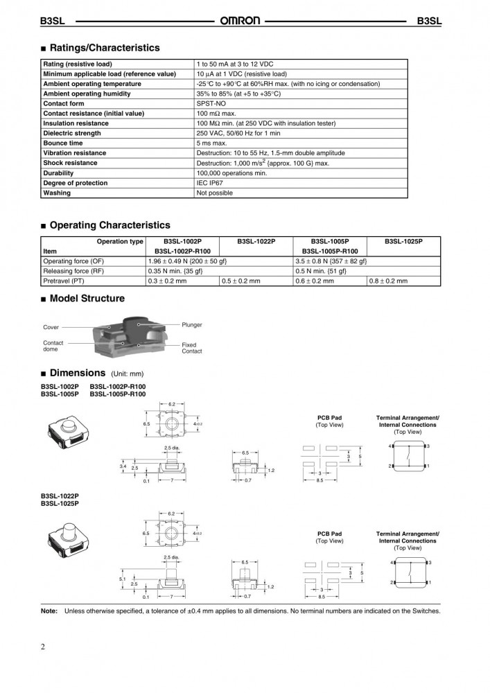 OMRON B3SL-1002P-E datasheet page 2