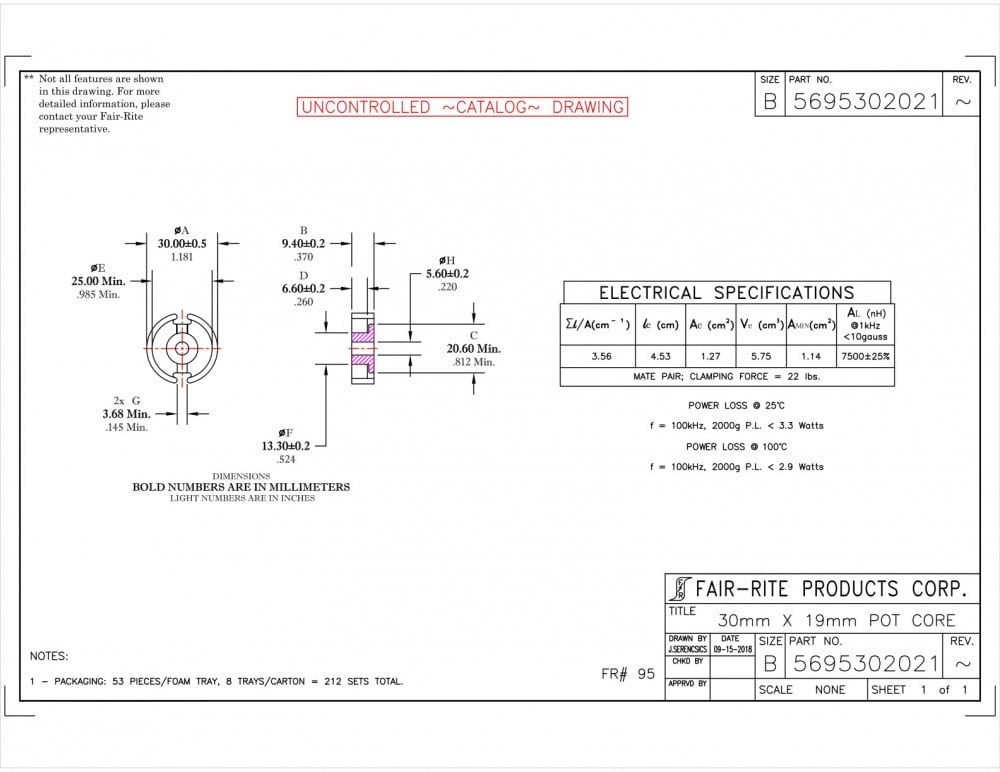 Fair-Rite 5695302021 technical document preview