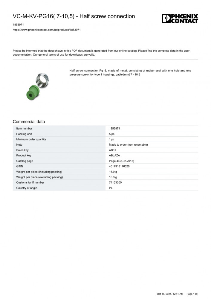 Phoenix Contact 1853971 document page 1