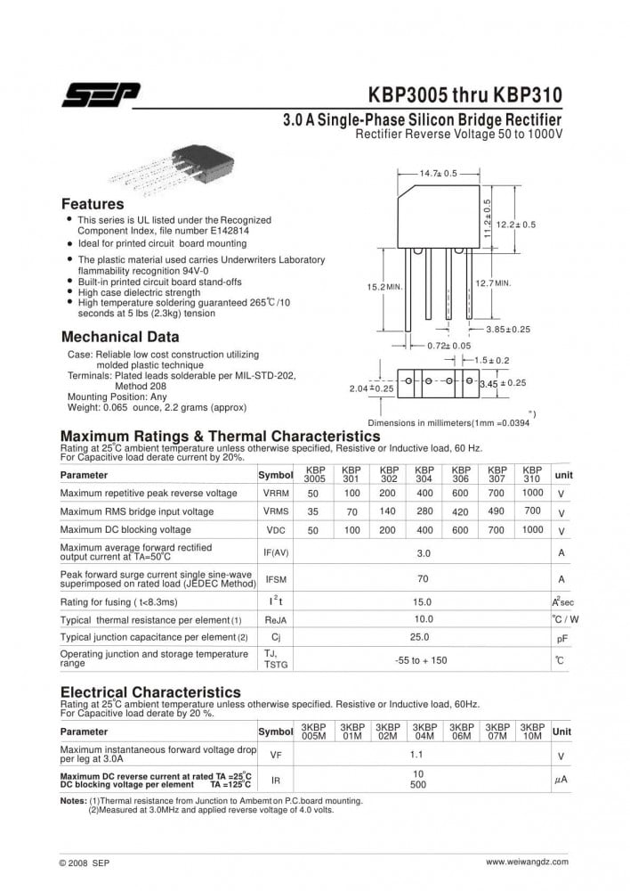 SEP KBP310 datasheet page 1