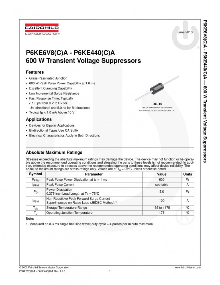 P6KE350A datasheet page 2