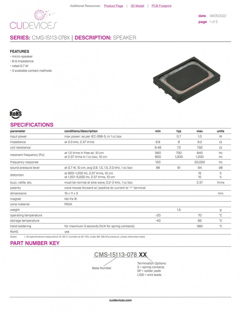 CMS-15113-078SP datasheet page 1