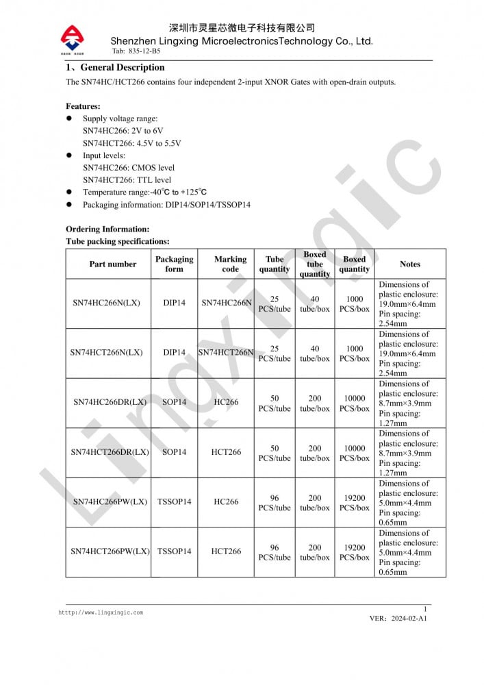 SN74HC266DR(LX) datasheet page 3