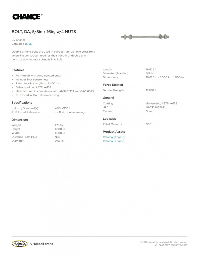 Burndy 8866 double-arming bolt product document image