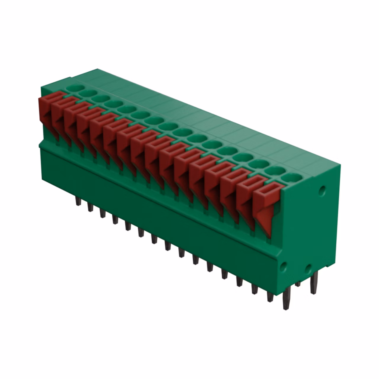 2.54mm Pitch, Eurostyle Fixed-Mount Push-Button Terminal Block, Vertical, 6A, 26-18 AWG, Green, 16 Circuits for sale