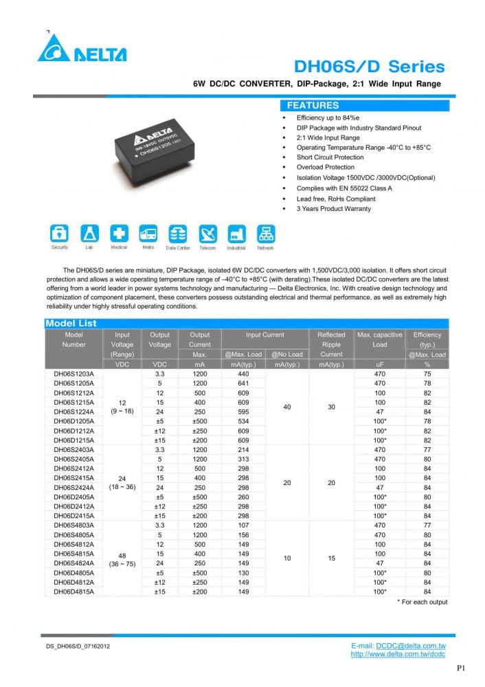 DELTA DH06S/D series datasheet page 1