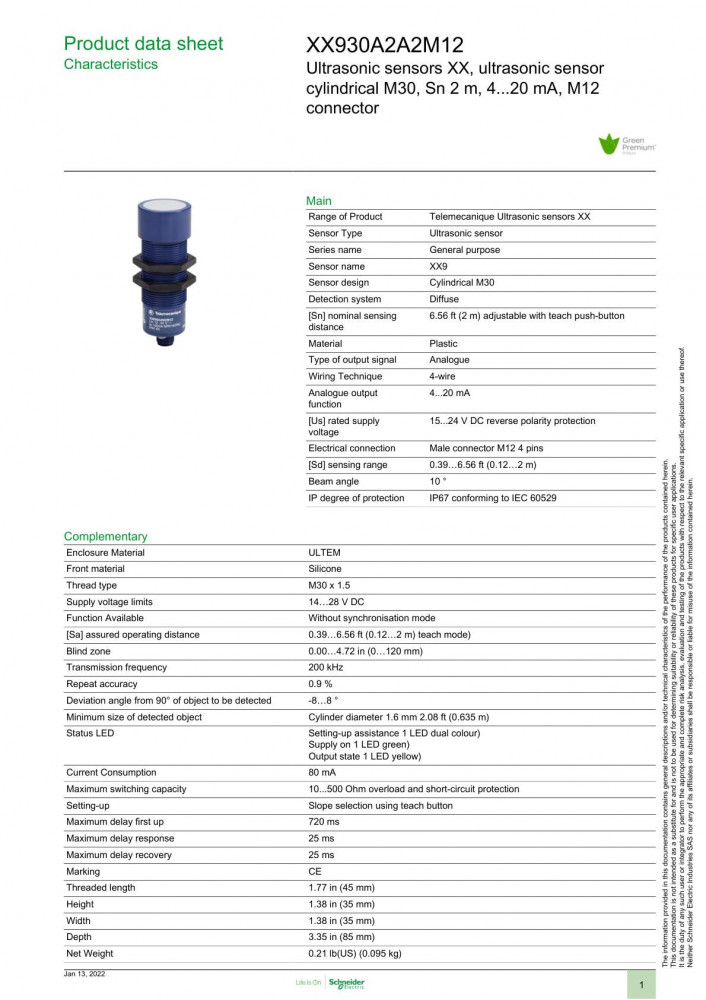XX930A2A2M12 technical document page 1