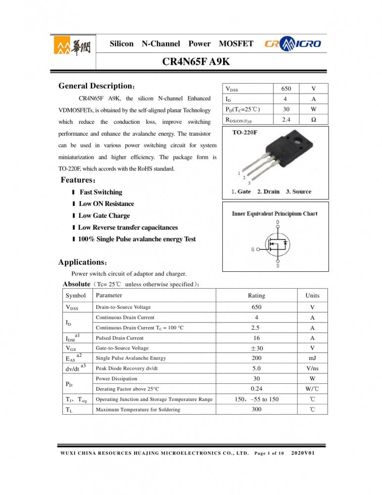 CR4N65FA9K datasheet page 1