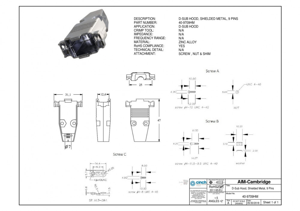 40-9709HM D-Sub hood drawing